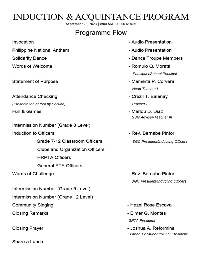 Induction Acquintance Program Flow Proposal | PDF