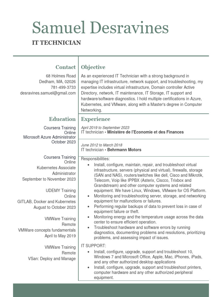 Resume - Samuel Desravines Tech | PDF | Computer Network | V Mware