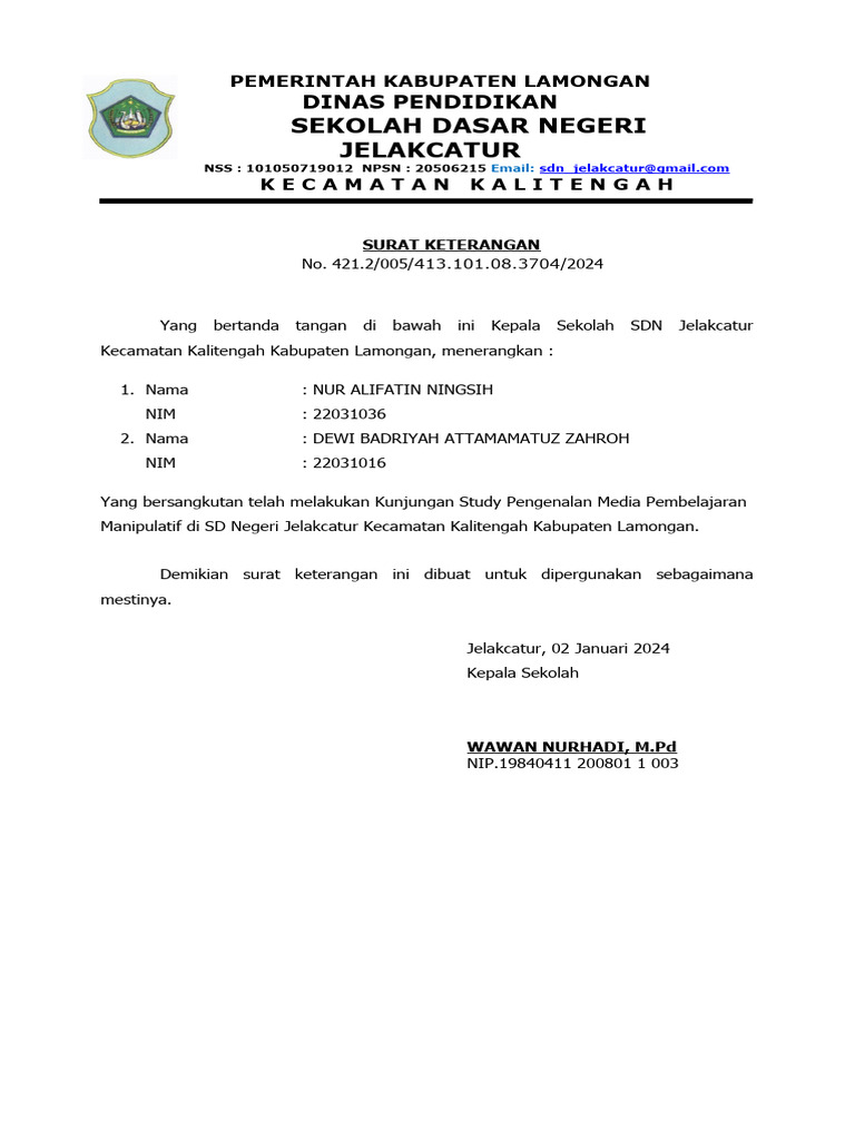 Surat Keterangan Ijin Study | PDF