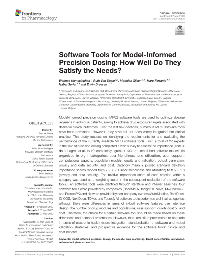 Software Toold For Model-Informed Precision Dosing. How Well Do They ...