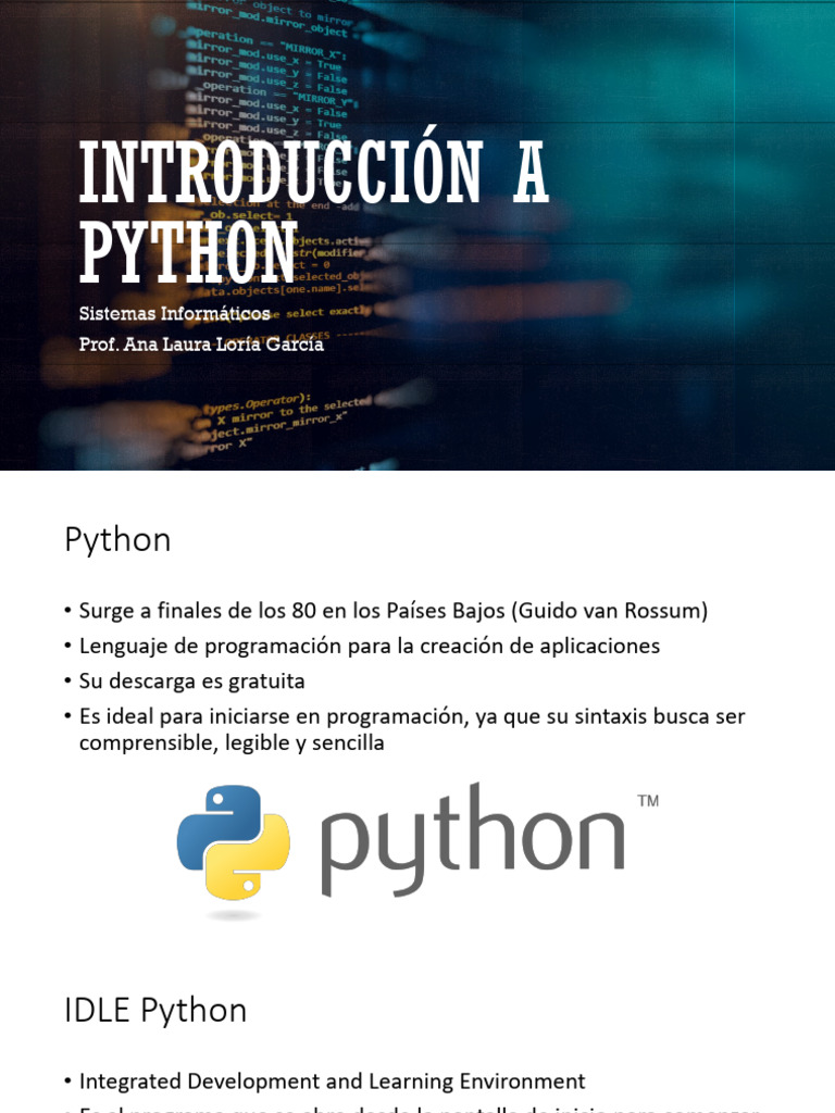 Introducción A Python | Descargar gratis PDF | Python (lenguaje de programación) | Interfaz de ...