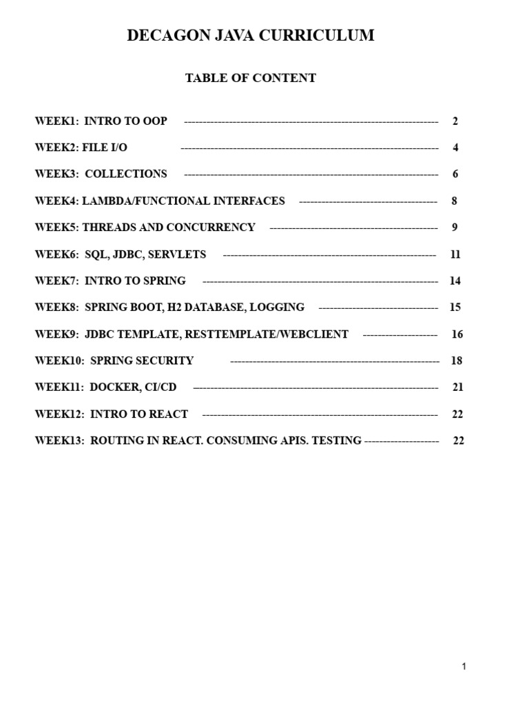 Decagon Java Curriculum | Download Free PDF | Spring Framework | Class (Computer Programming)