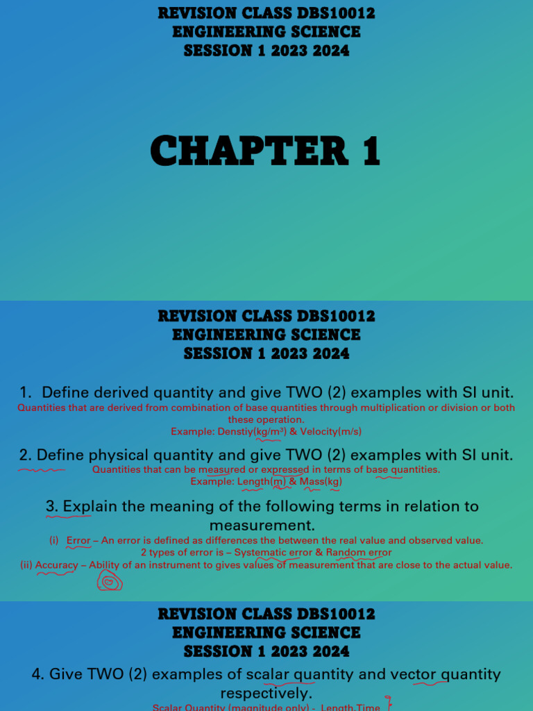 REVISION CLASS SESSION 1 2023 2024 (Part 1) | PDF | Euclidean Vector | Measurement