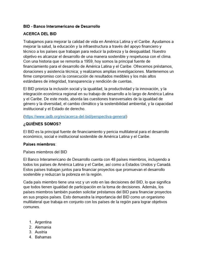BID - Banco Interamericano de Desarrollo | PDF | Banco Interamericano ...