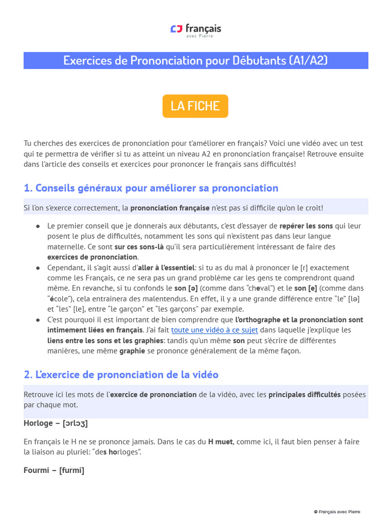 Exercices de Prononciation A1/A2 | PDF | Langue française | Linguistique
