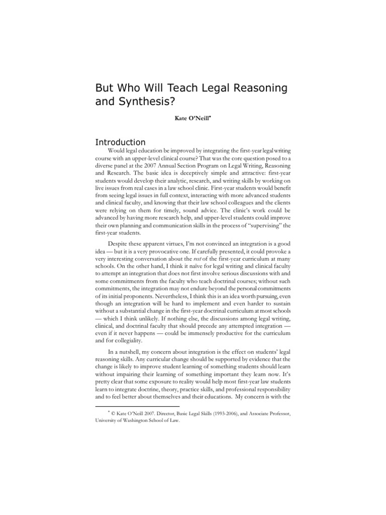 Neill But Who Will Teach Legal Reasoning and Synthesis | PDF ...