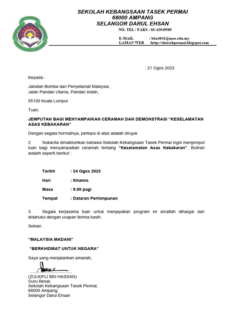 Surat Jemputan Bomba SKTP | PDF