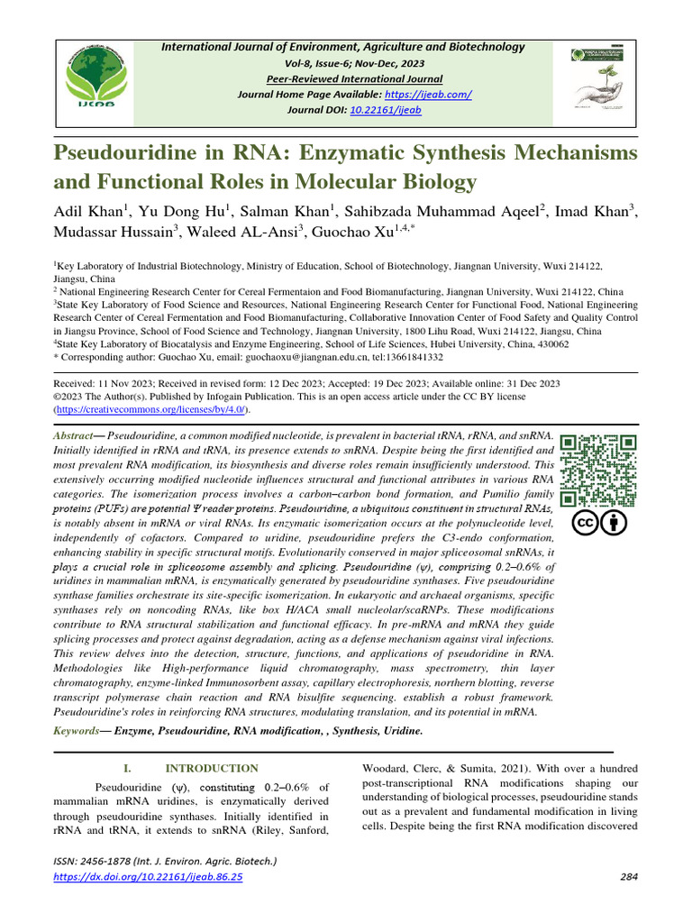 Pseudouridine in RNA: Enzymatic Synthesis Mechanisms and Functional Roles in Molecular Biology ...