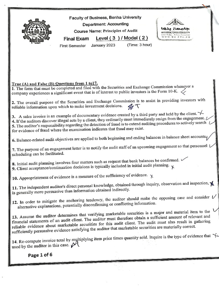 final Exam(audit) 2024 | PDF