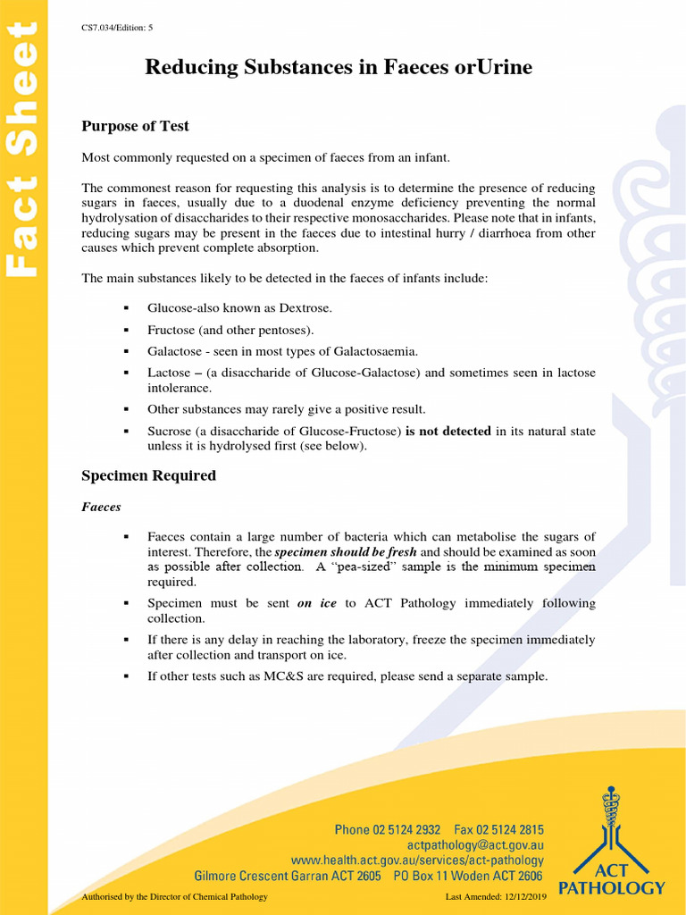 Reducing Substances in Faeces or Urine | PDF