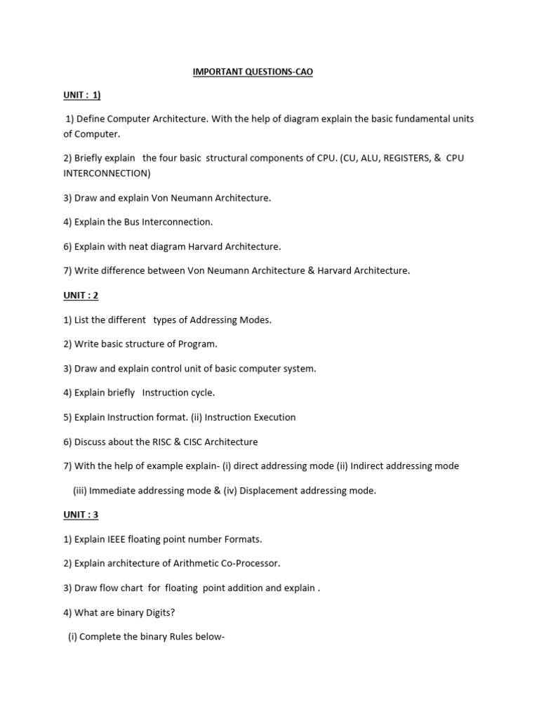 Cao Imp Questions | PDF | Central Processing Unit | Computer Memory