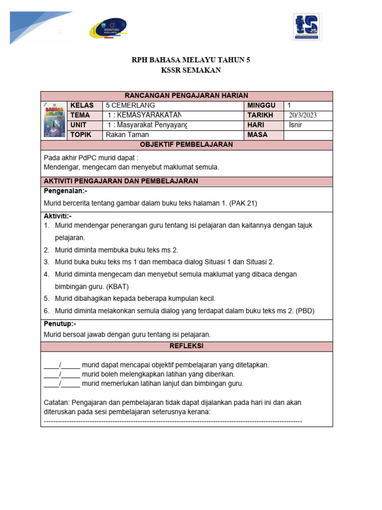 RPH BAHASA MELAYU TAHUN 5 | PDF