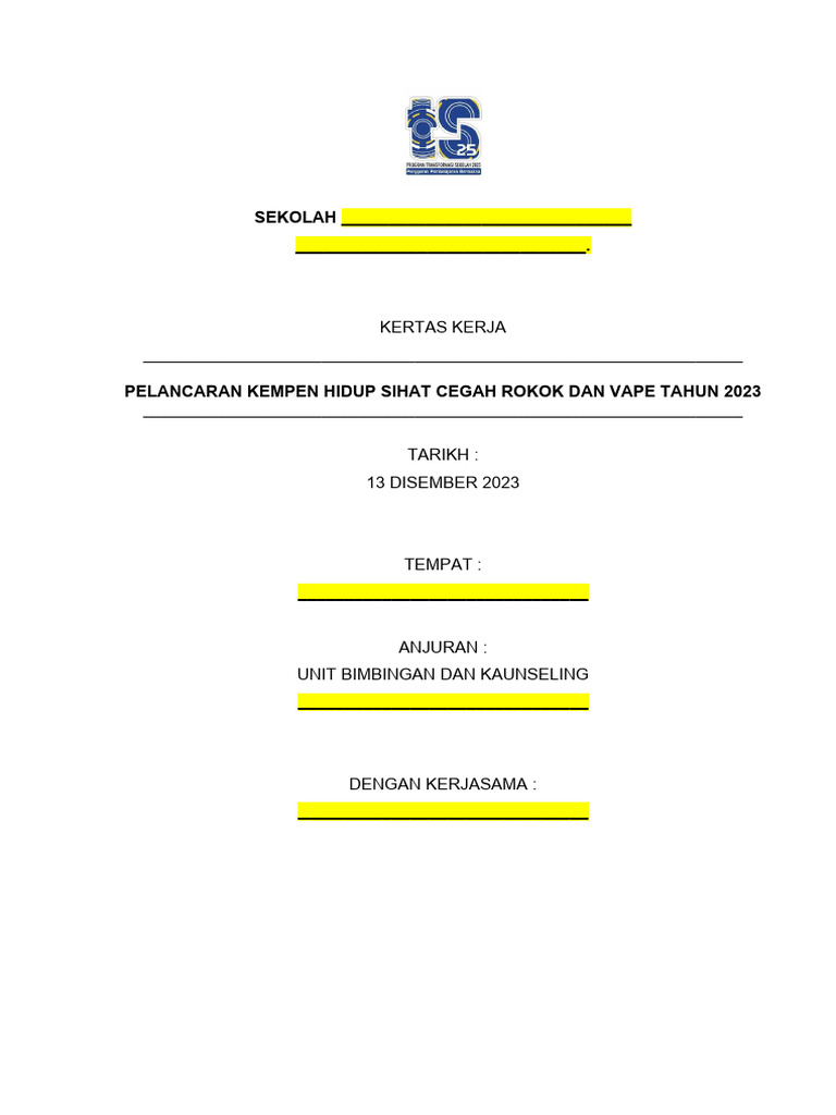 KERTAS KERJA PROGRAM CEGAH ROKOK DAN VAPE 2023 [CIKGUGRAFIK] | PDF