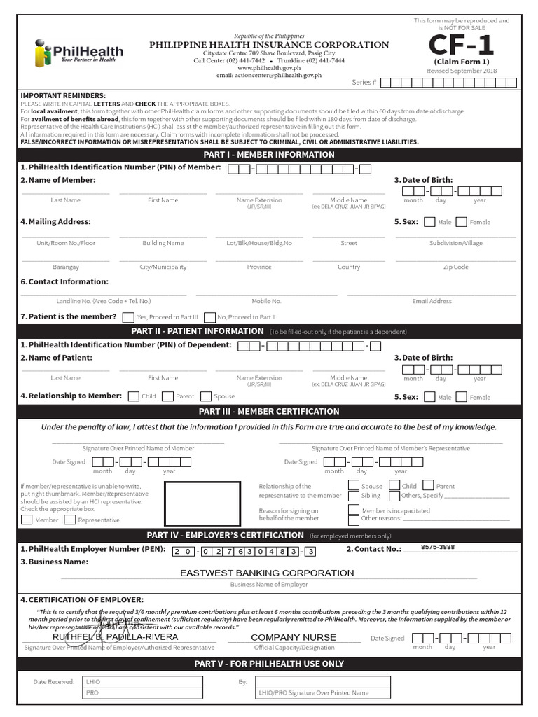PhilHealth Claim Form Instructions | PDF