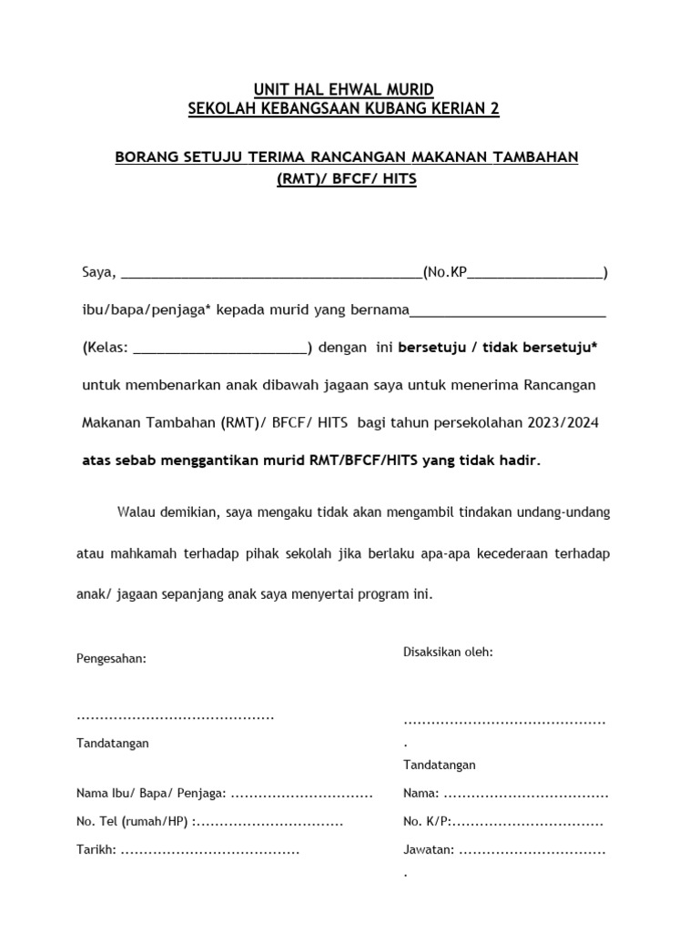 Borang Kebenaran RMT PDF Free | PDF