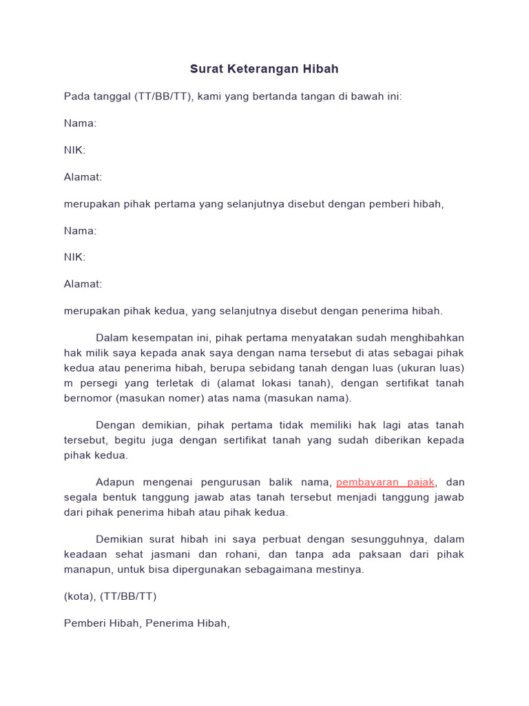 Surat Keterangan Hibah | PDF