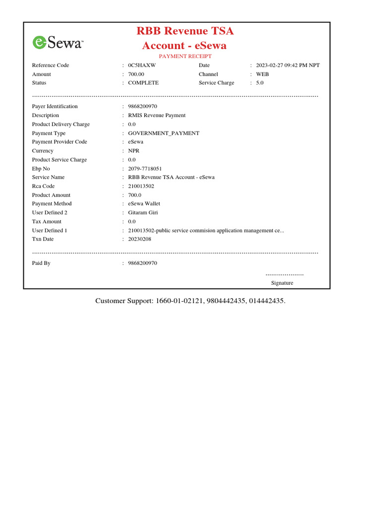 RBB Revenue TSA Account - Esewa 2023-02-27 | PDF | Finance & Money Management