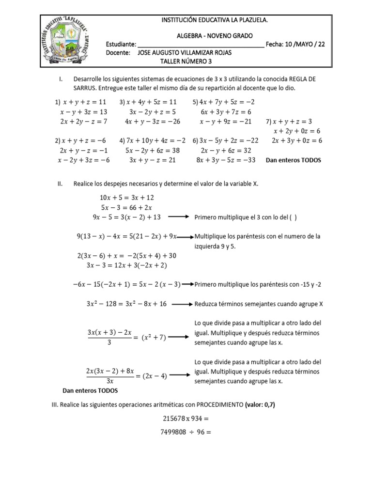 Taller 1 Octavo | PDF | Entero | Notación Matemática