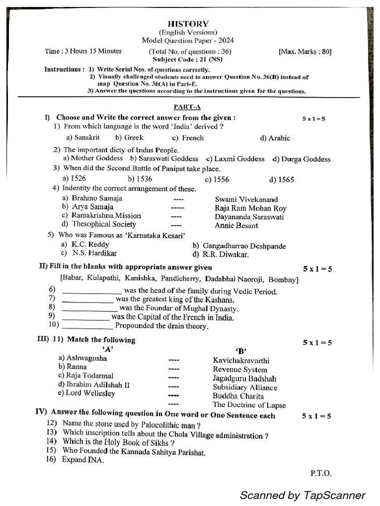 History Model Question Paper 2024 | PDF