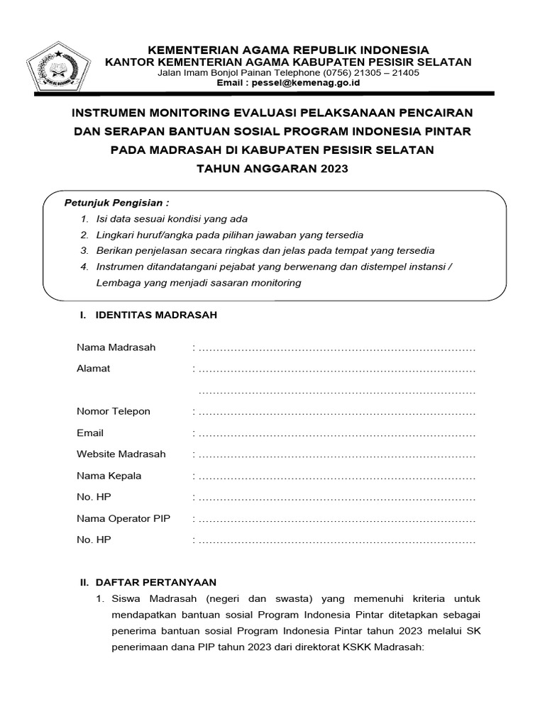 Instrumen Monev Pip 2023 | PDF