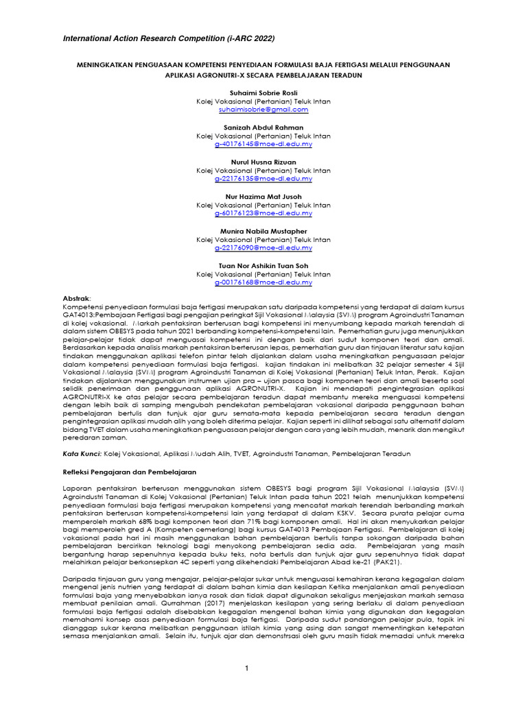 International Action Research Competition (i-ARC 2022) MENINGKATKAN PENGUASAAN KOMPETENSI ...