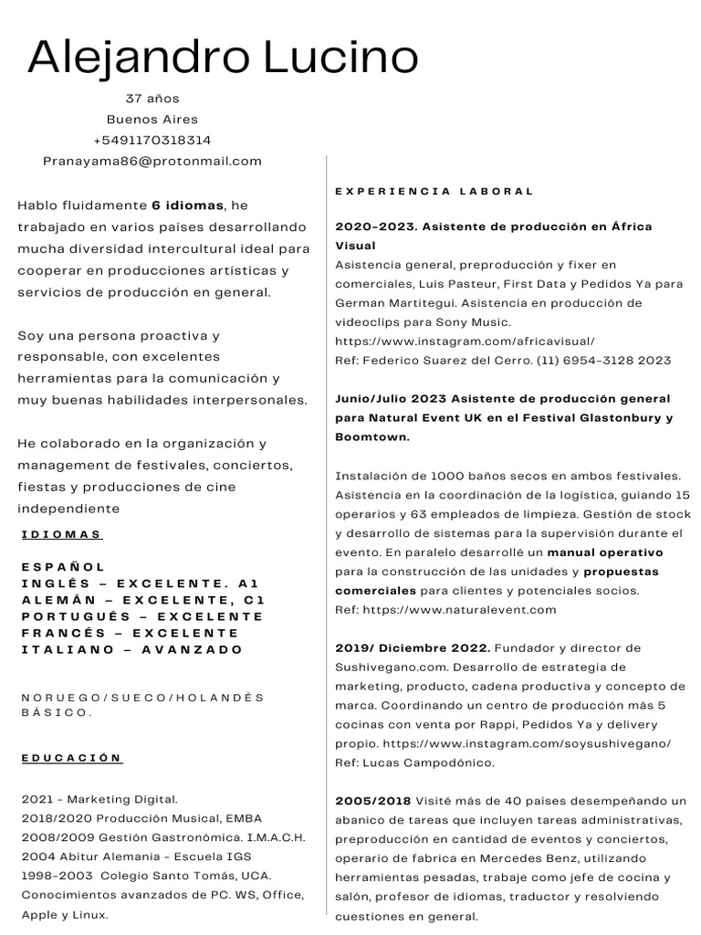 CV - Alejandro Lucino (sin foto) | PDF