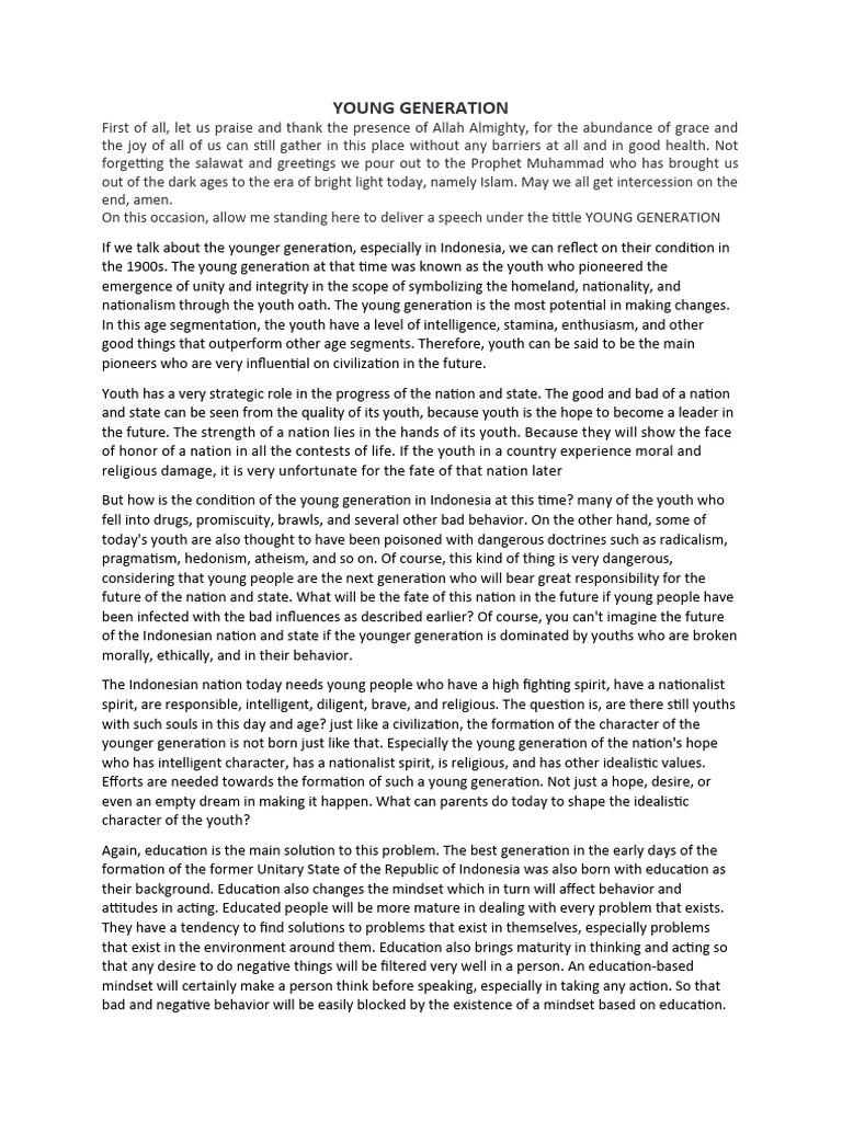 speech-YOUNG GENERATION | PDF