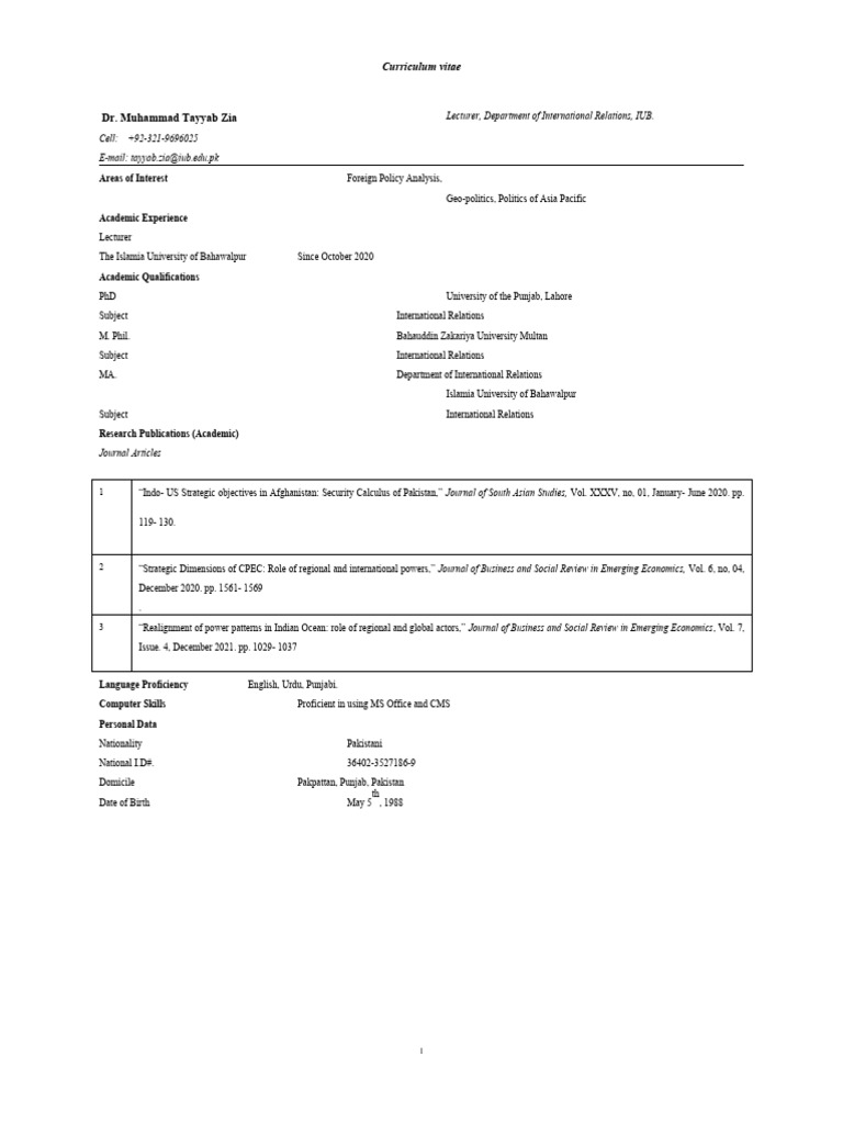 Tayyab. CV | PDF | Pakistan