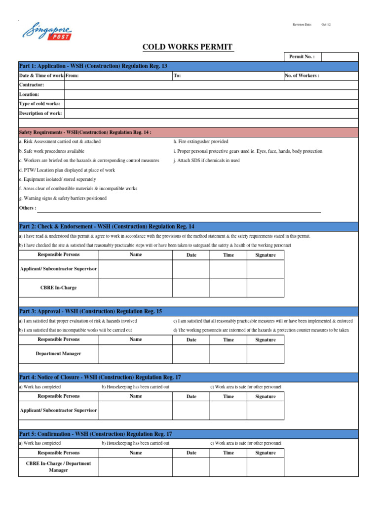 Cold Work Permit | PDF | Labor Relations | Workplace