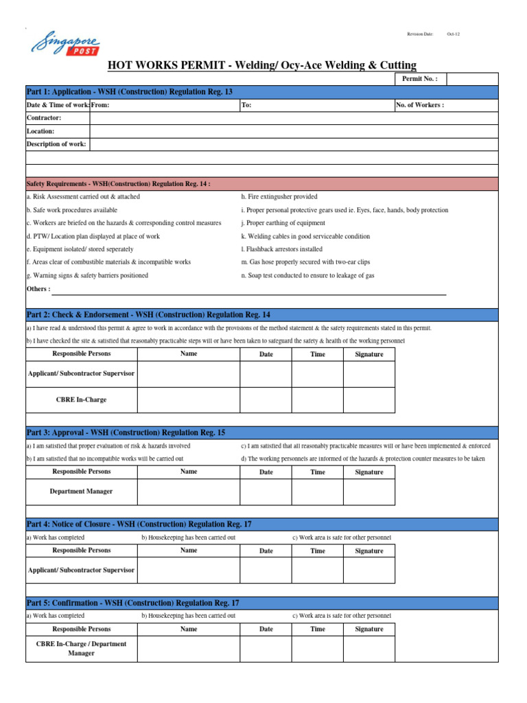 Hot Work PTW | Download Free PDF | Safety | Welding