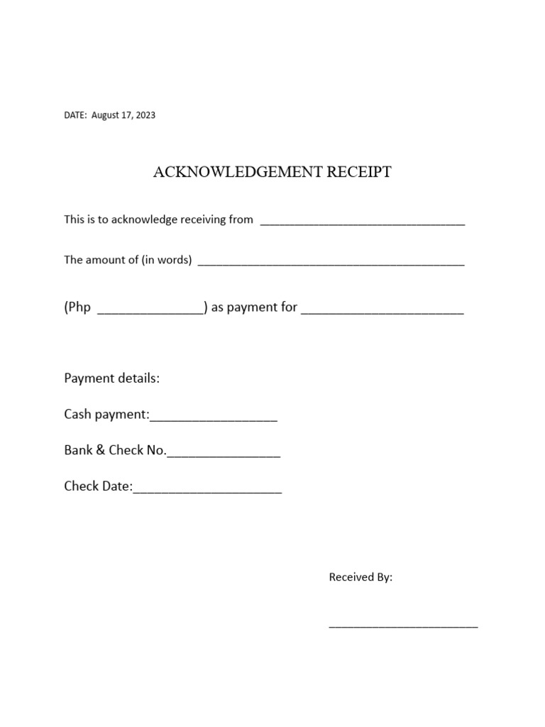 Cash Payment Acknowledgement Receipt | PDF