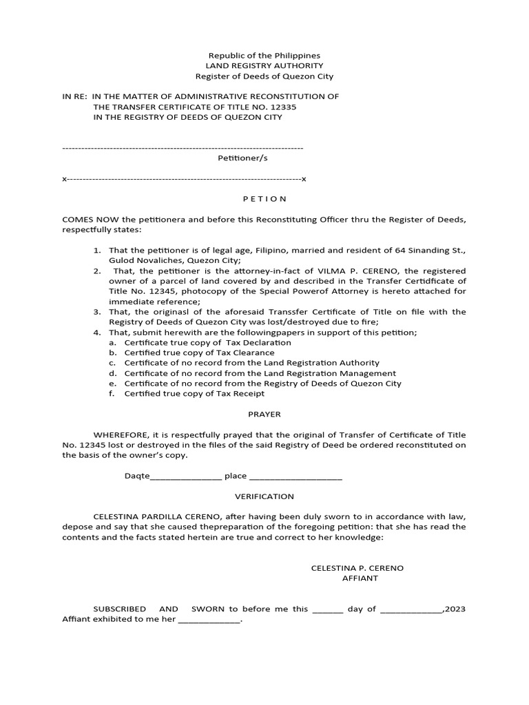 Petition To Register of Deeds | PDF