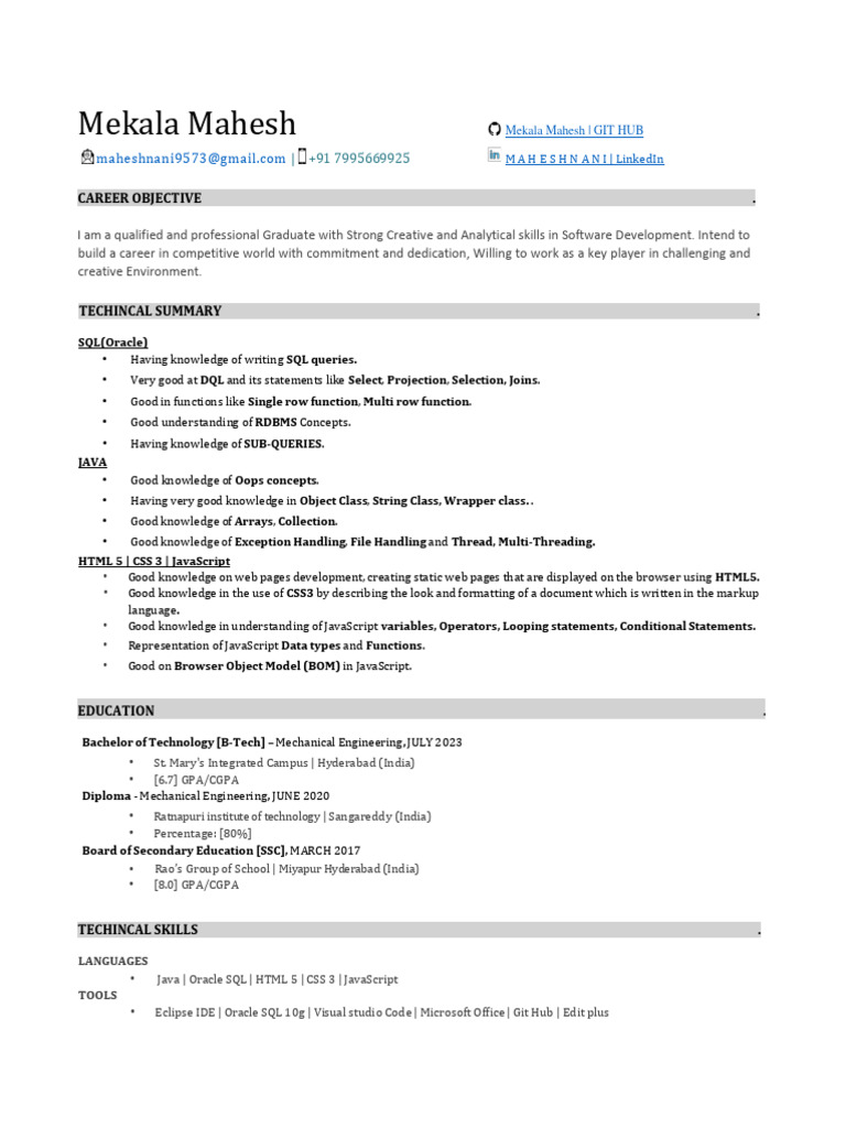Resume Mahesh | PDF