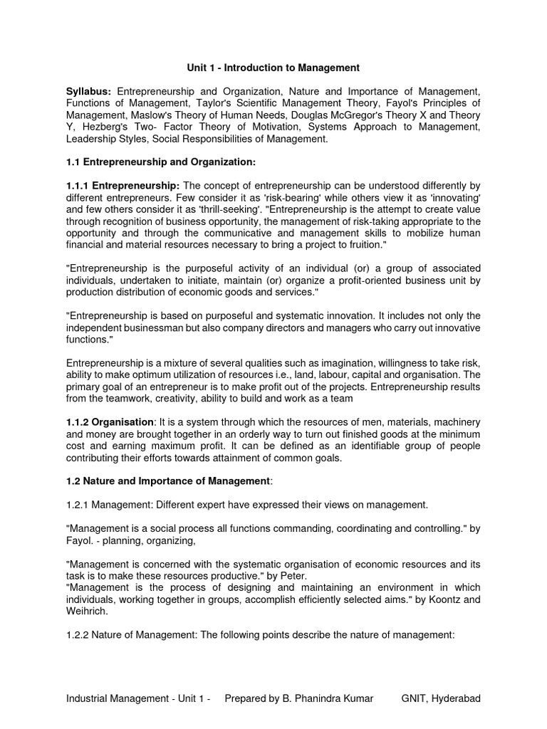 Industrial Management UNIT 1 | PDF | Leadership | Entrepreneurship Industrial Management UNIT 1 | PDF | Leadership | Entrepreneurship
