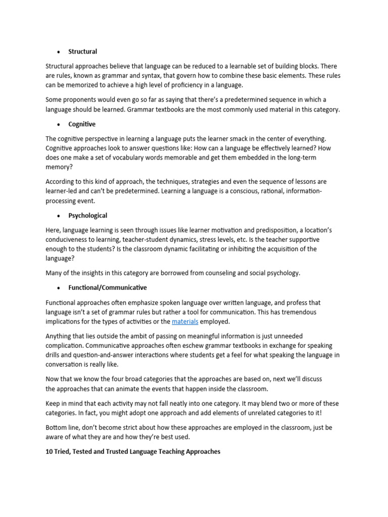 Approaches | PDF | Second Language | Learning