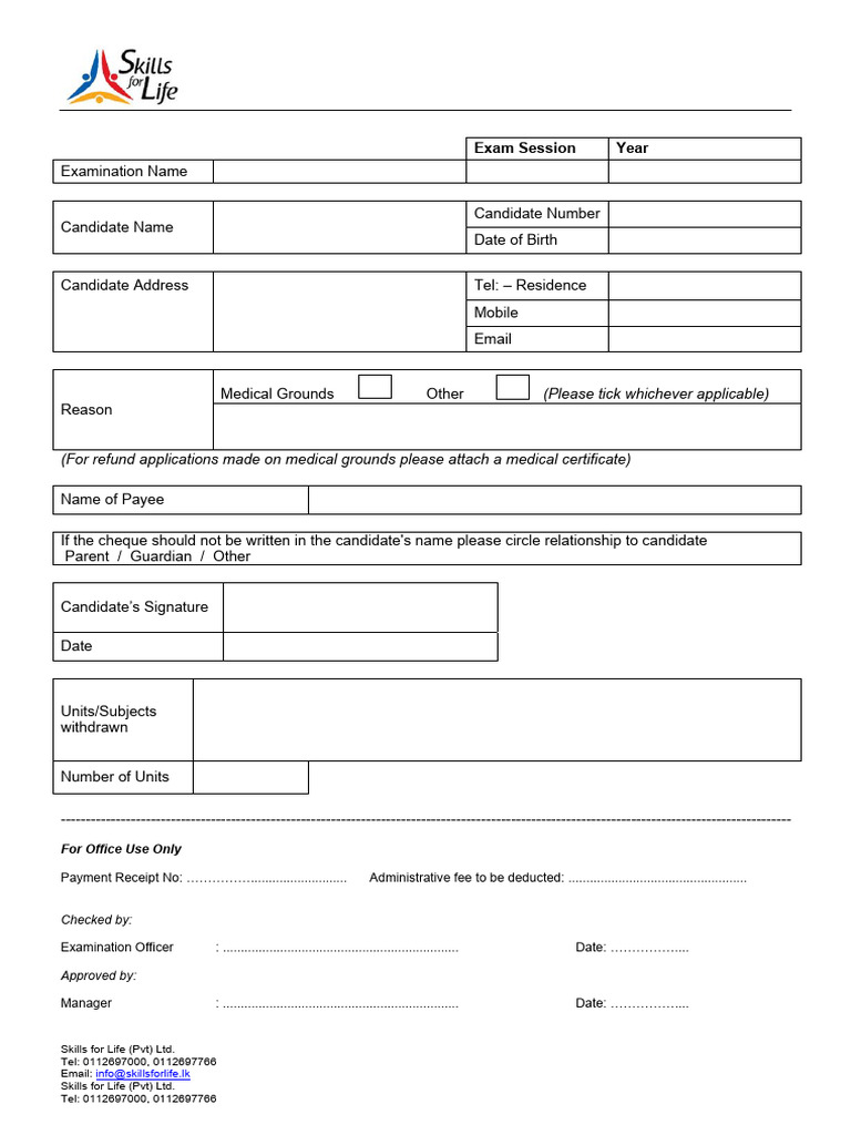 Edexcel Refund Application Form (1) - Skills | PDF