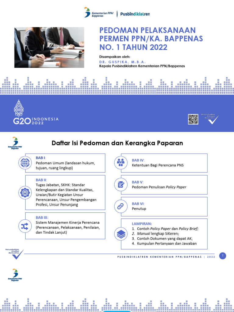 Paparan Pedoman PermenPPN 1 2022 (Kepala Pusbindiklatren) - Revisi | PDF