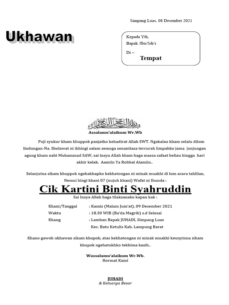 Contoh Format Undangan Undangan Ukhawan HVS | PDF