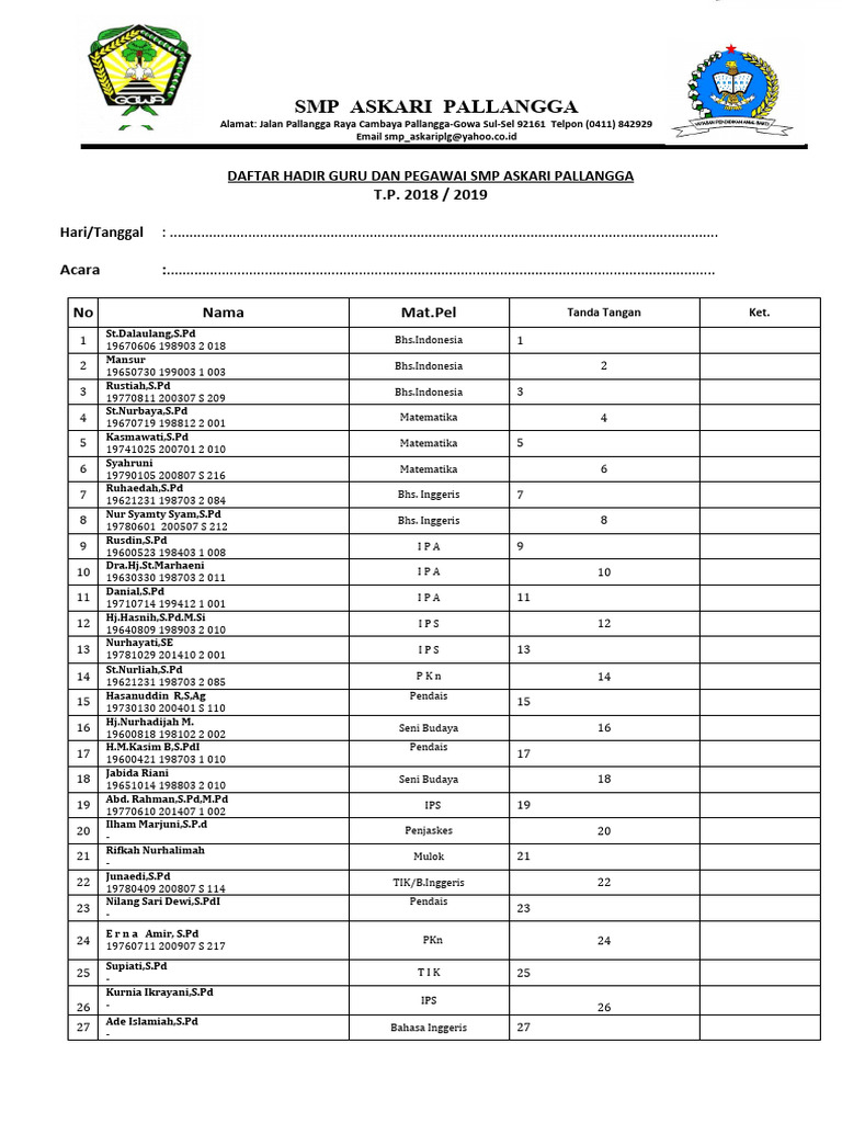 DAFTAR HADIR GURU A4 | PDF
