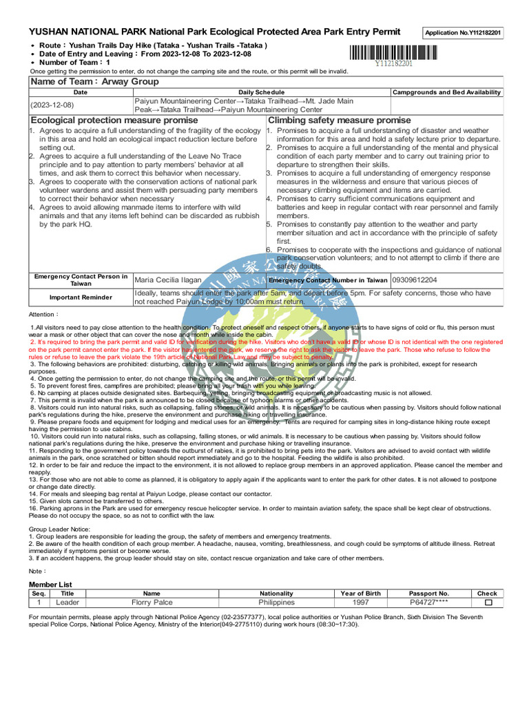 Name of Team Arway Group: YUSHAN NATIONAL PARK National Park Ecological ...