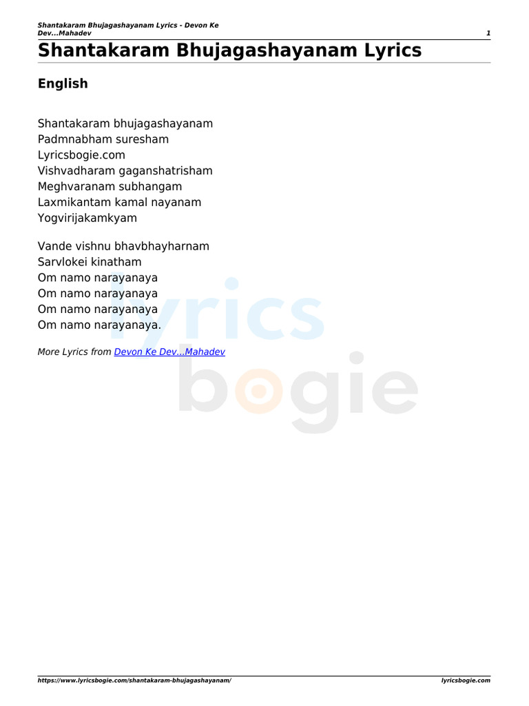 Shantakaram Bhujagashayanam | PDF | Language Arts & Discipline ...