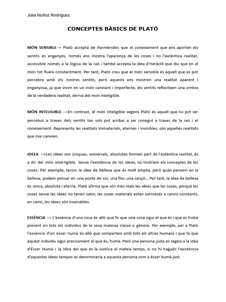 Conceptes Bàsics de Plató | PDF