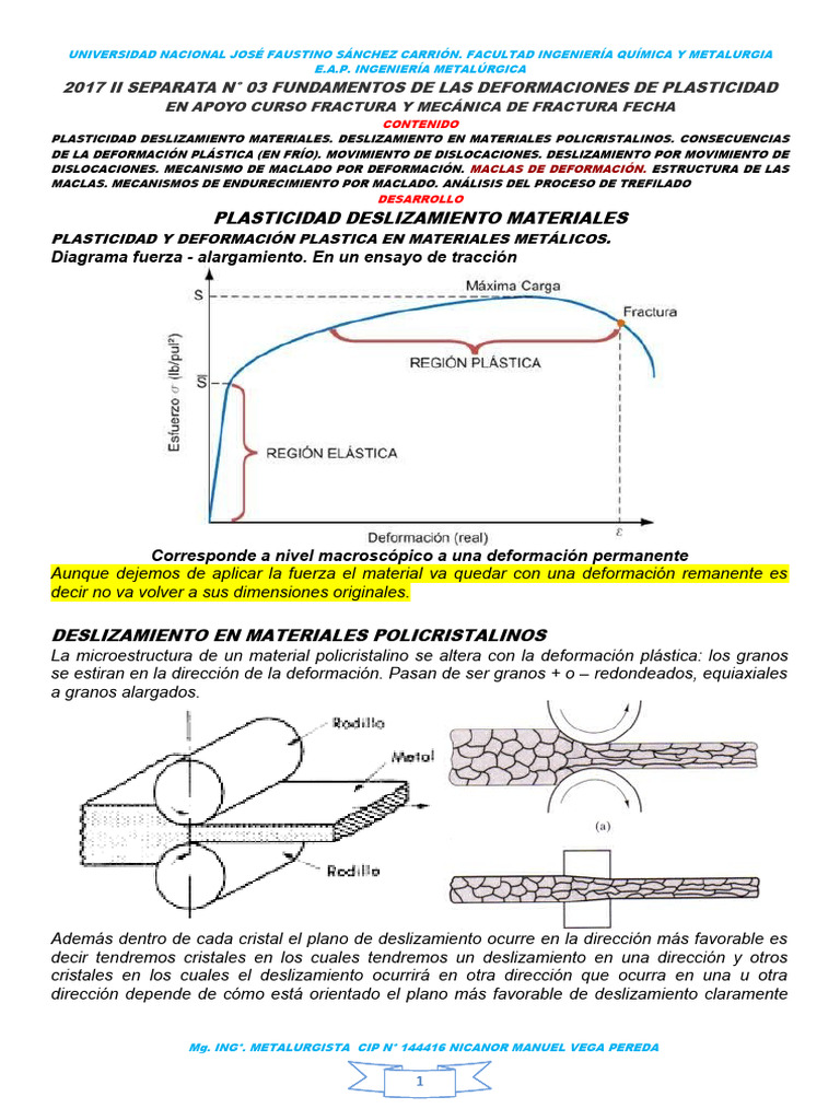 Separata #03 Fundamentos Deformaciones | PDF | Dislocación | Deformación (ingeniería)