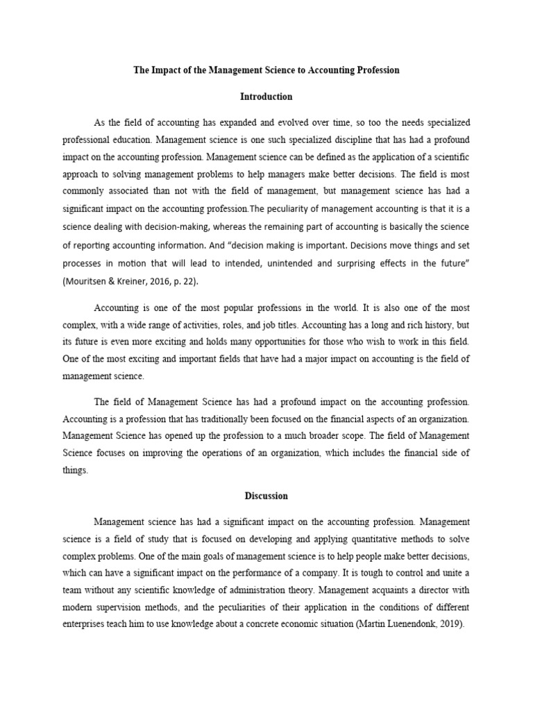 The Impact of The Management Science To Accounting Profession | PDF