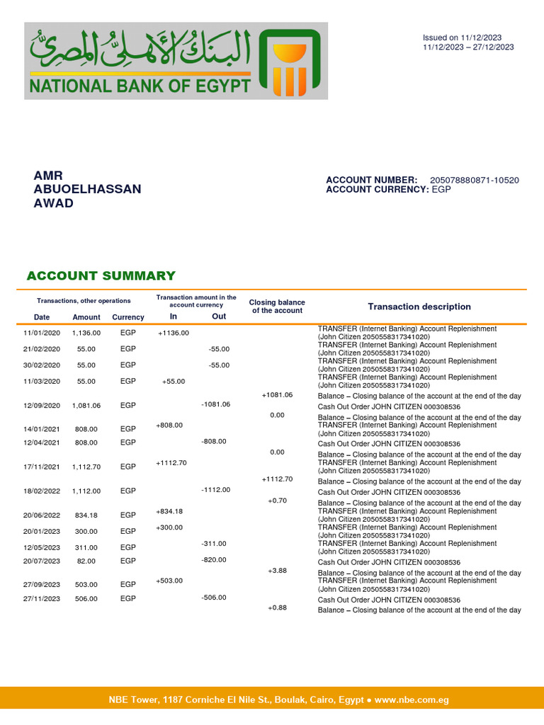 NBE Account Statement Summary | PDF | Financial Markets | Foreign ...