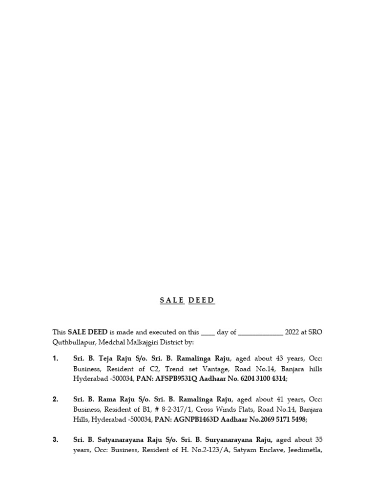 Sale Deed Draft | PDF | Deed | Landlord