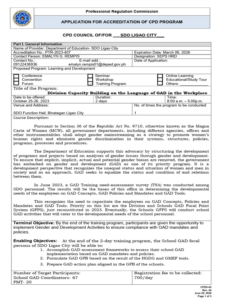 Cpdd-02 Application For CPD Program (9 Files Merged) | PDF | Learning | Gender And Development