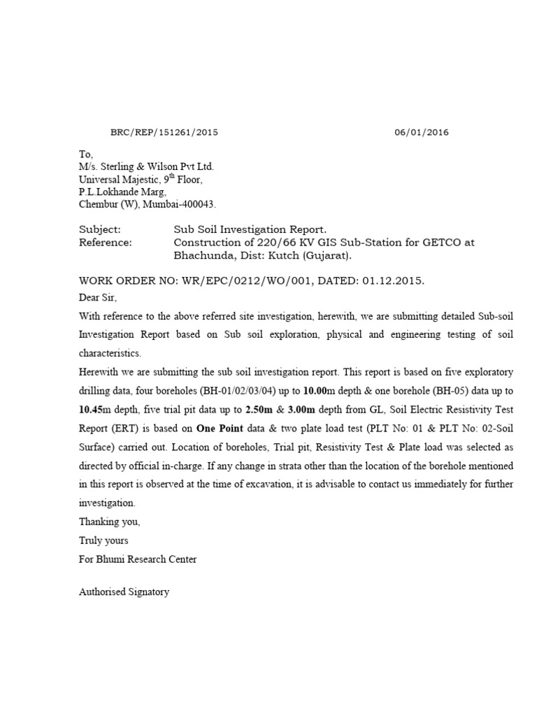 400kv Bhachunda-SBC Report | PDF | Silt | Soil Mechanics