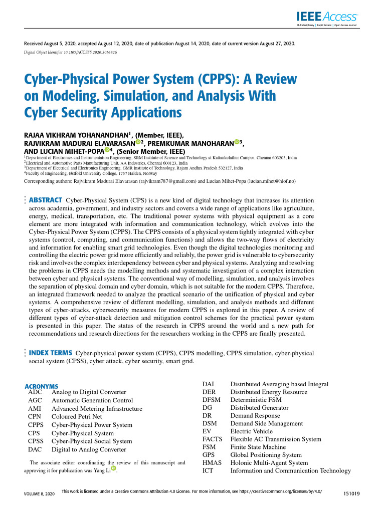 Cyber-Physical Power System (CPPS) A Review On Modeling, Simulation, and Analysis With Cyber ...