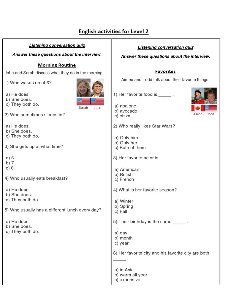 Activities For Level 2 With Reading | PDF